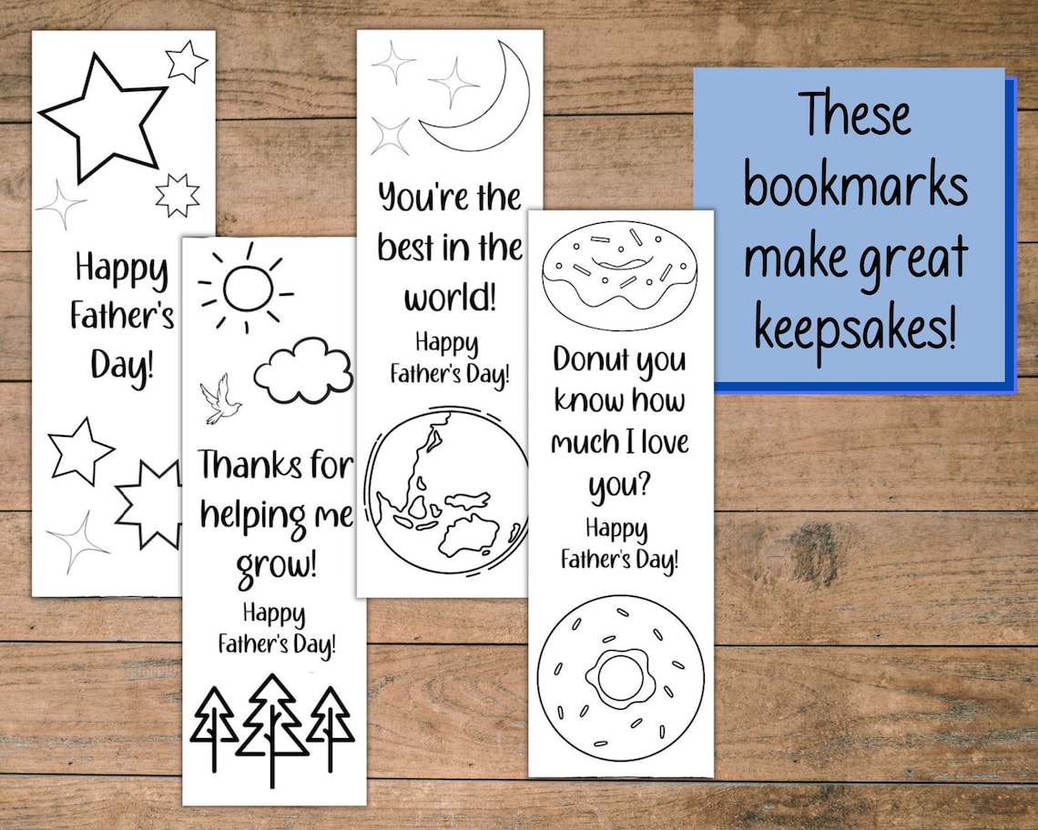 Printable Father's Day Coloring Bookmarks, DIY Gift for Dad, Gift for ...