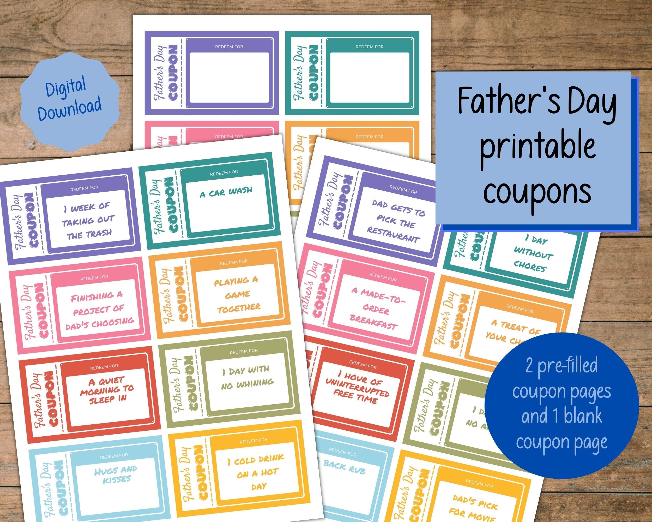 Printable Fathers Day Coupons Coupons for Dad Gift From Kids Printable ...