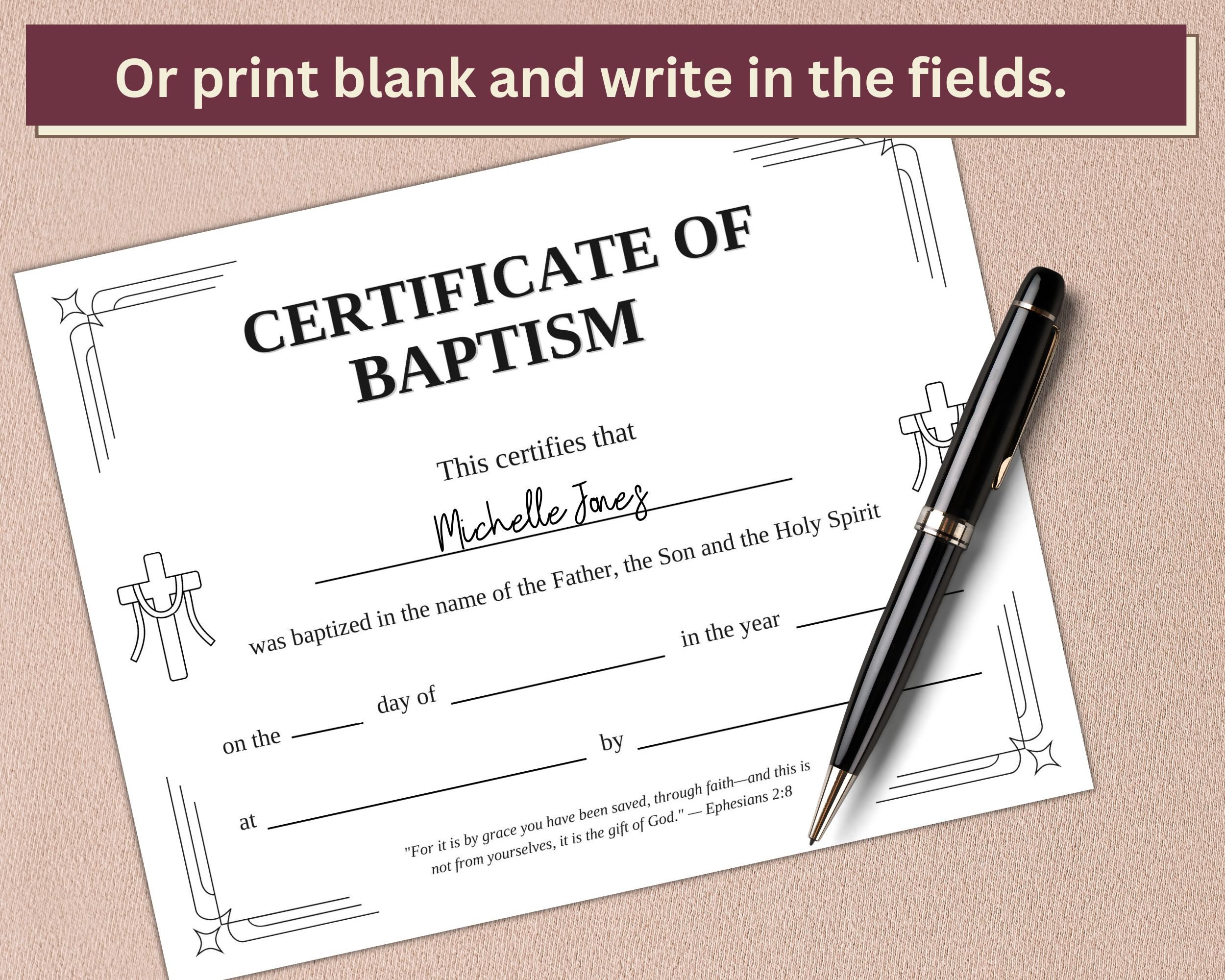Editable Baptism Certificate Template: Printable Church Keepsake (PDF ...