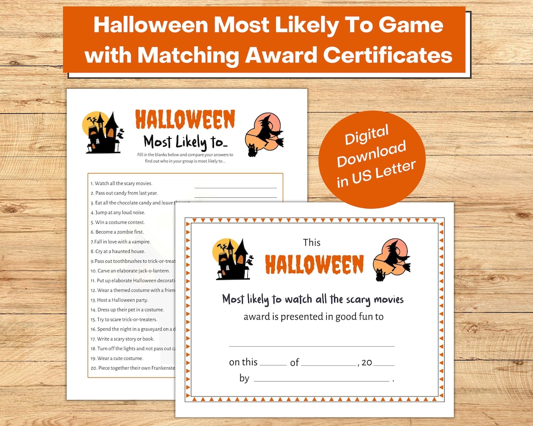 Halloween Most Likely to Game Printable With Award Certificates, Funny ...
