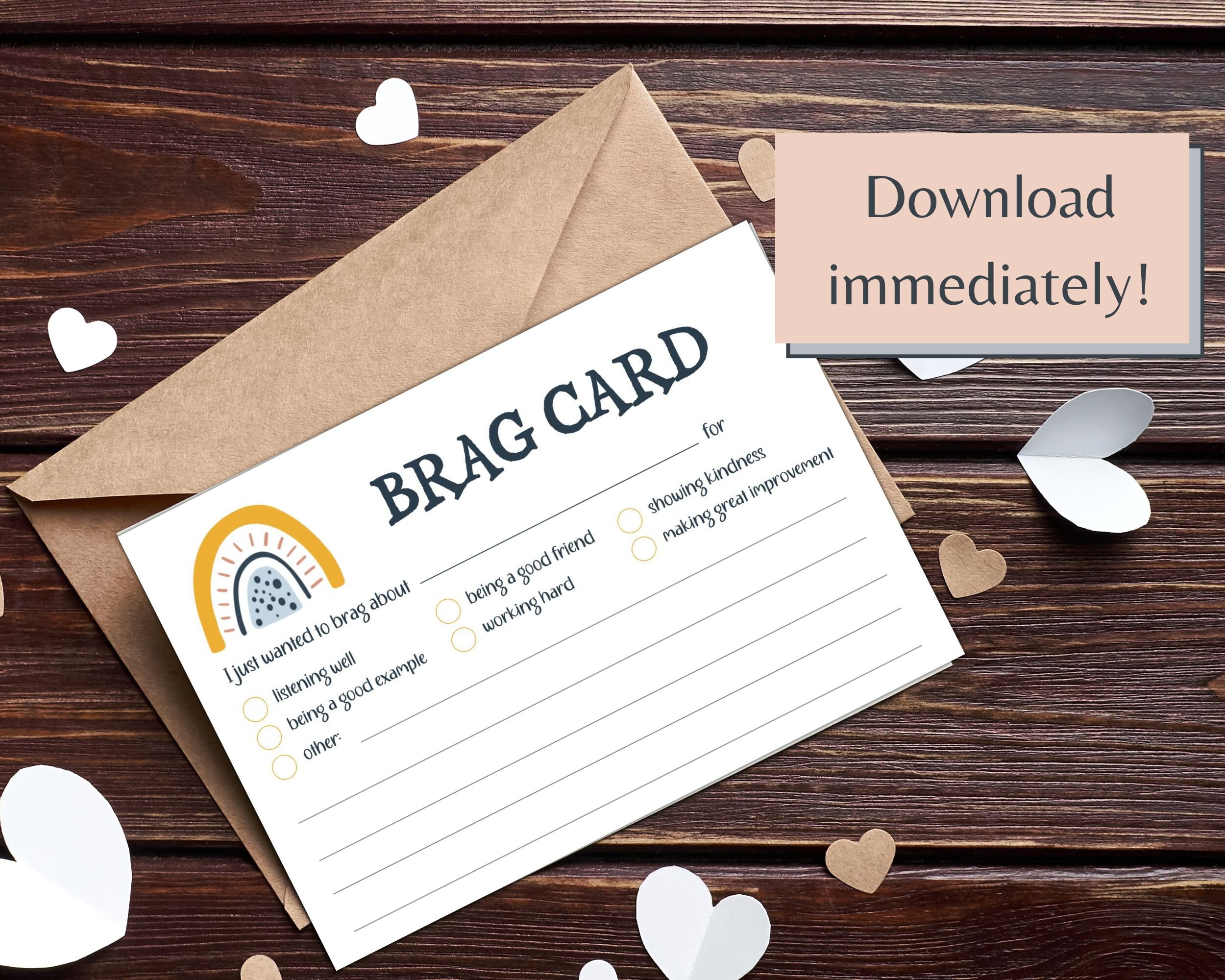 Brag Card Printable | School Counselor Office Note | Teacher Note ...