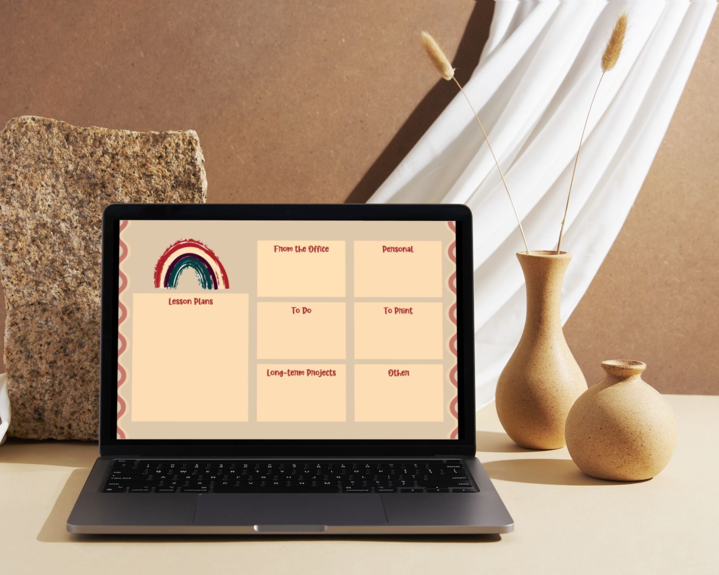 Boho Rainbow Teacher Desktop Wallpaper Organizer (digital Download) - Etsy