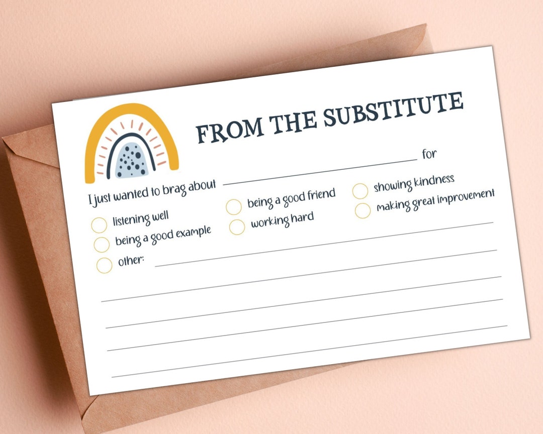 Substitute Mail Printable | Boho Rainbow Sub Note | Good Report From ...