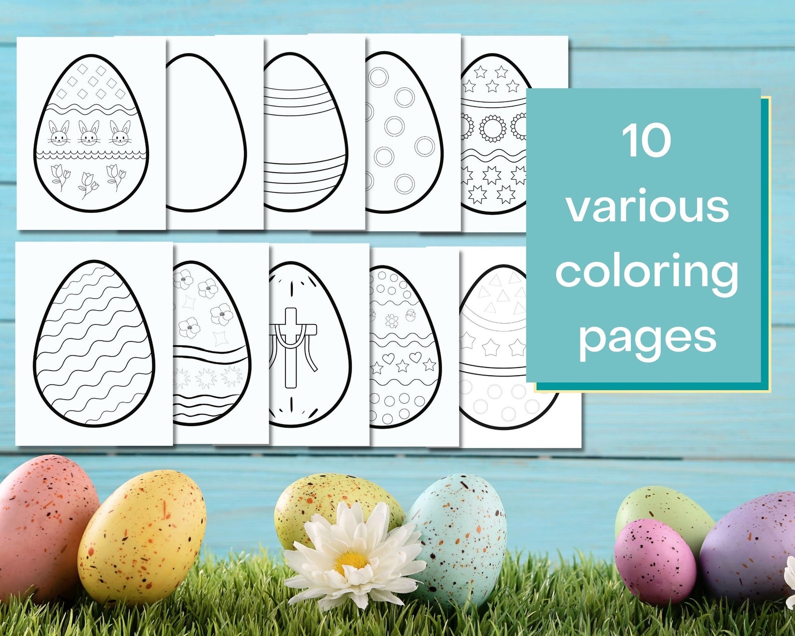 10 Printable Easter Egg Coloring Pages, Easter Activity for Kids ...
