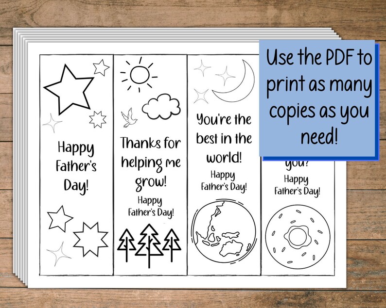 Printable Father's Day Coloring Bookmarks, DIY Gift for Dad, Gift for ...