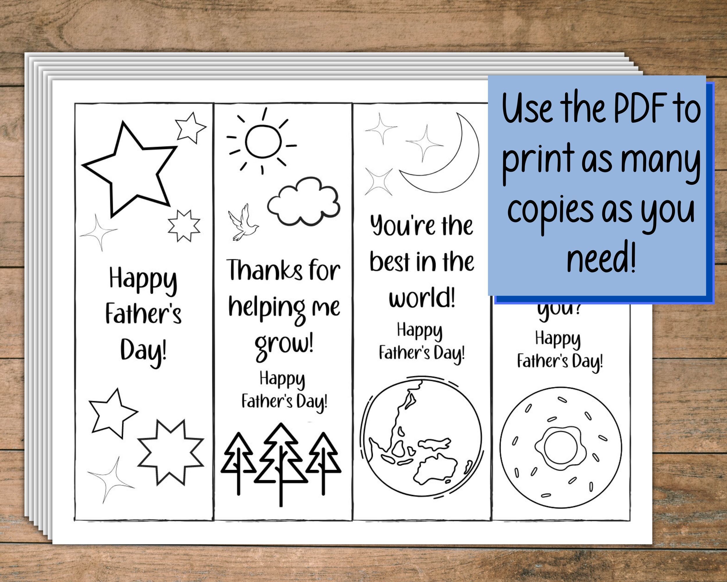 Printable Father's Day Coloring Bookmarks, DIY Gift for Dad, Gift for ...