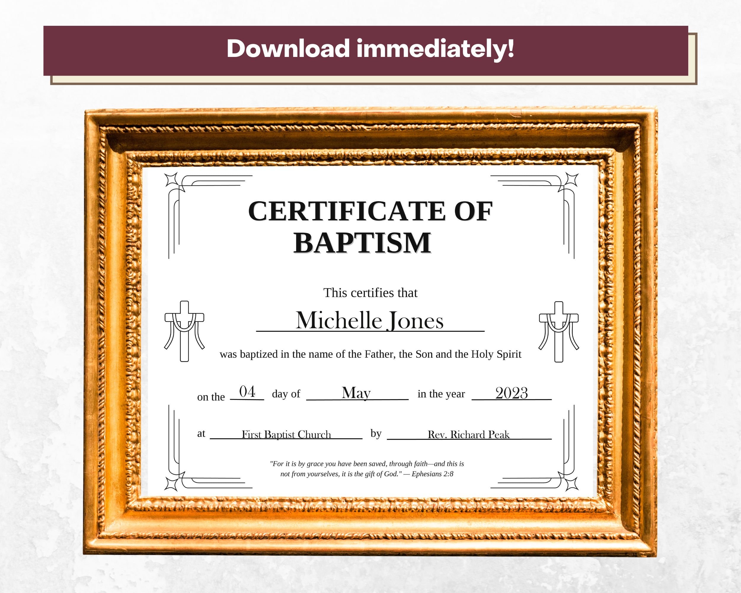 Editable Baptism Certificate Template: Printable Church Keepsake (PDF ...