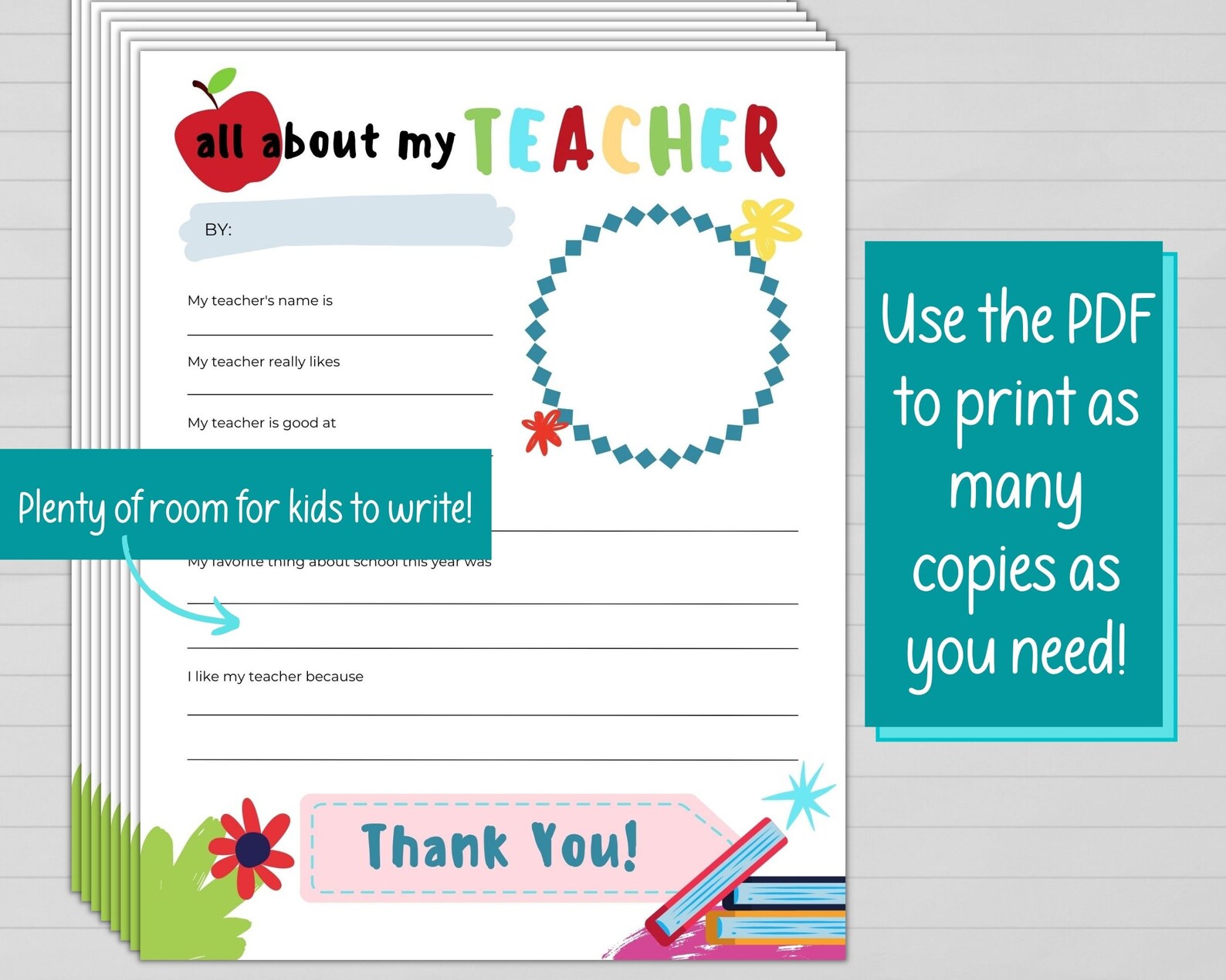 Printable Teacher Appreciation Questionnaire Instant Digital Download ...