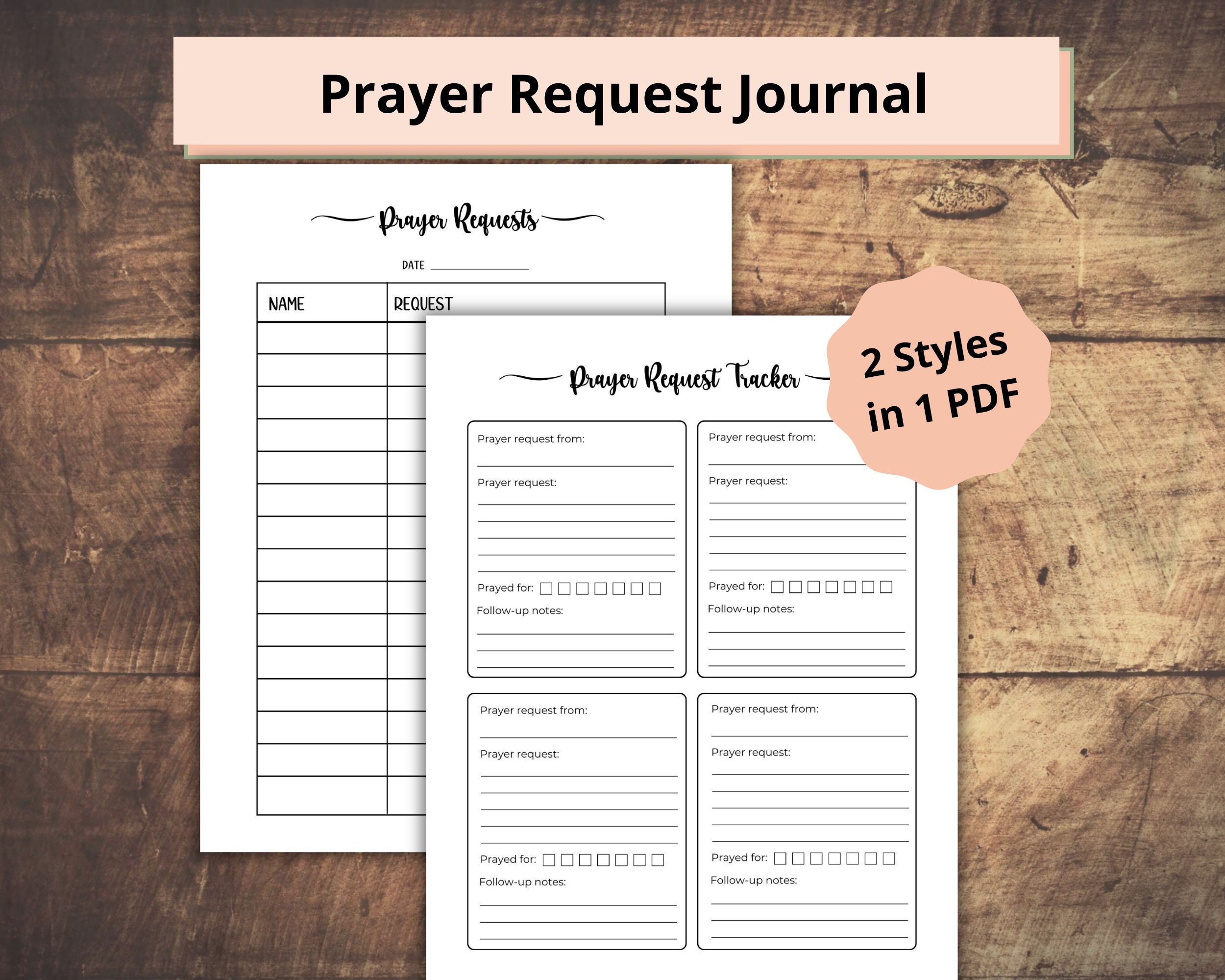 Prayer Request Journal Printable, Prayer Tracker Template, Church ...