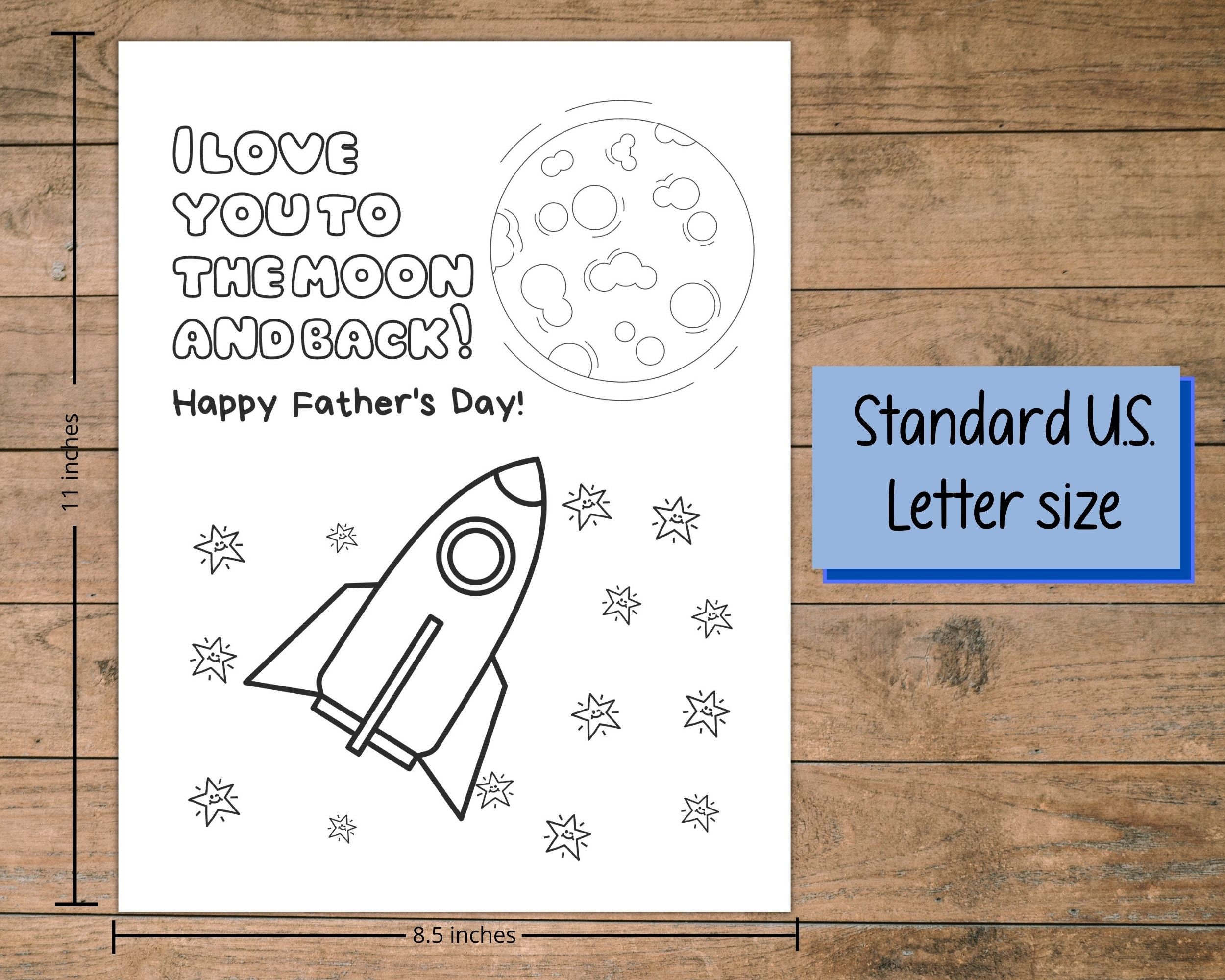 Printable Fathers Day Coloring Page Card Love You to the Moon Fathers ...