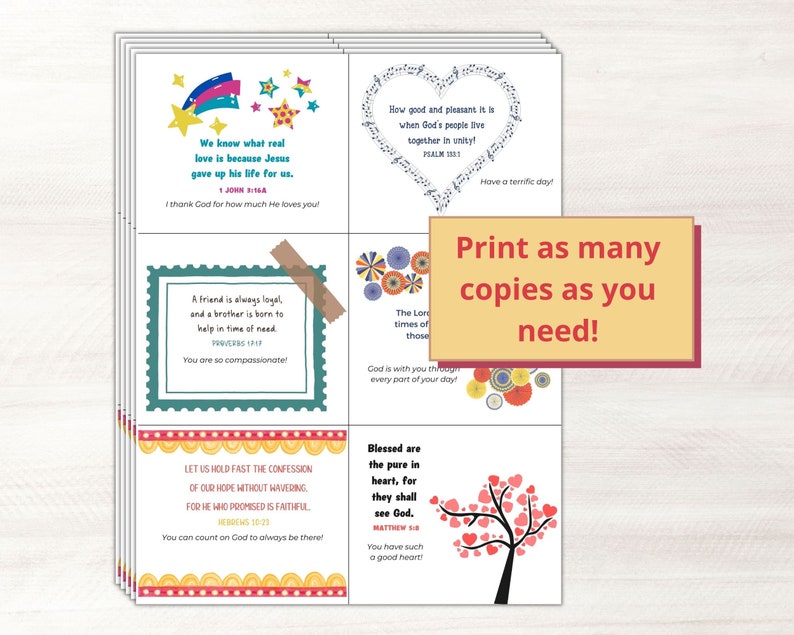 Bible Verse Lunchbox Notes for Kids Printable, Bible Verses for ...