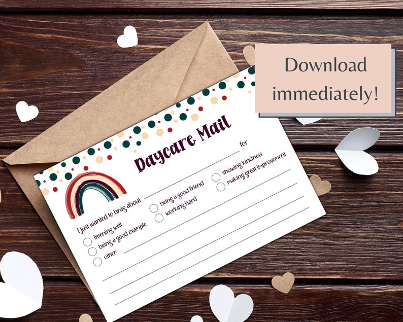 Daycare Note Printable | Daycare Mail | Boho Daycare Brag Card ...