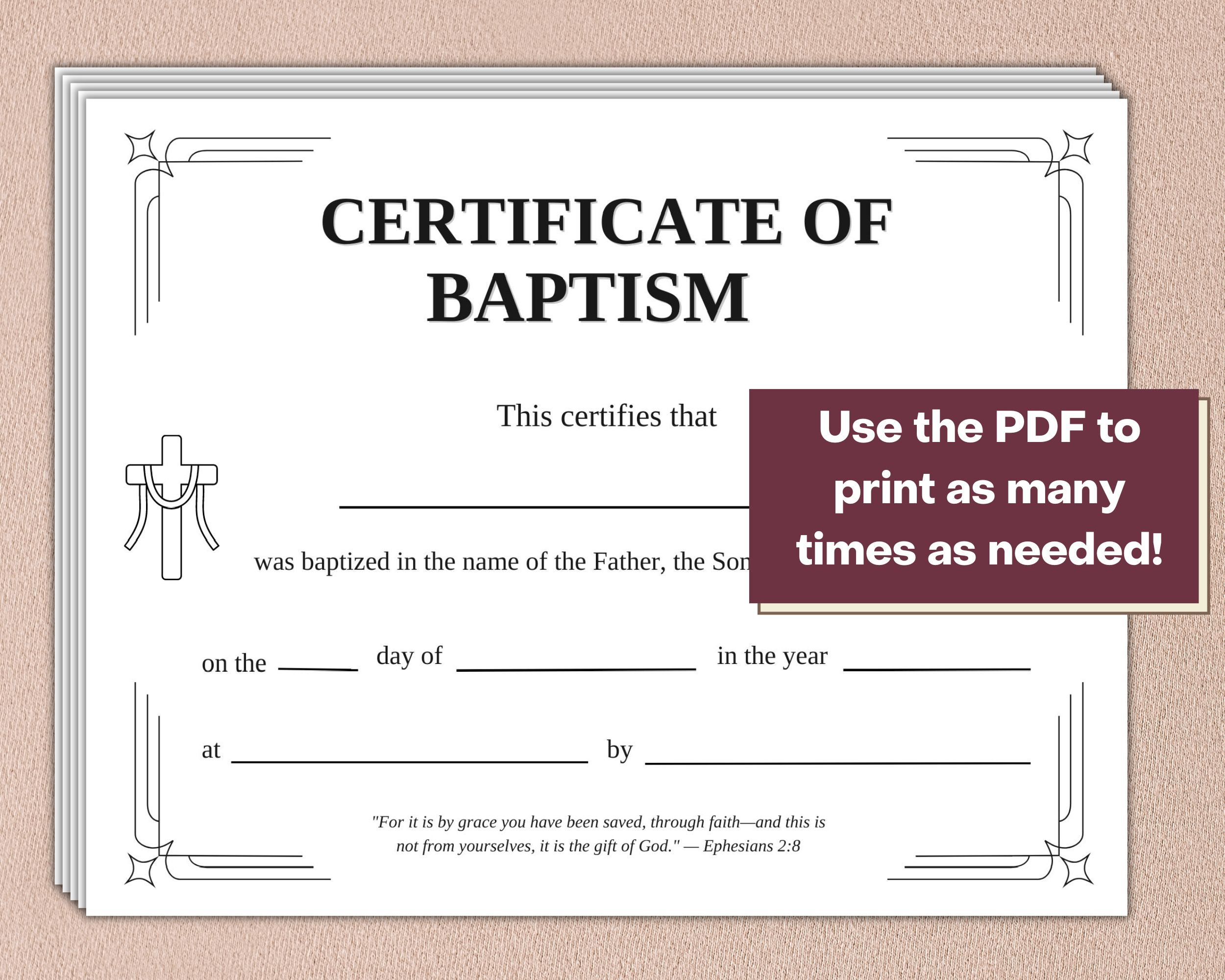 Editable Baptism Certificate Template: Printable Church Keepsake (PDF ...