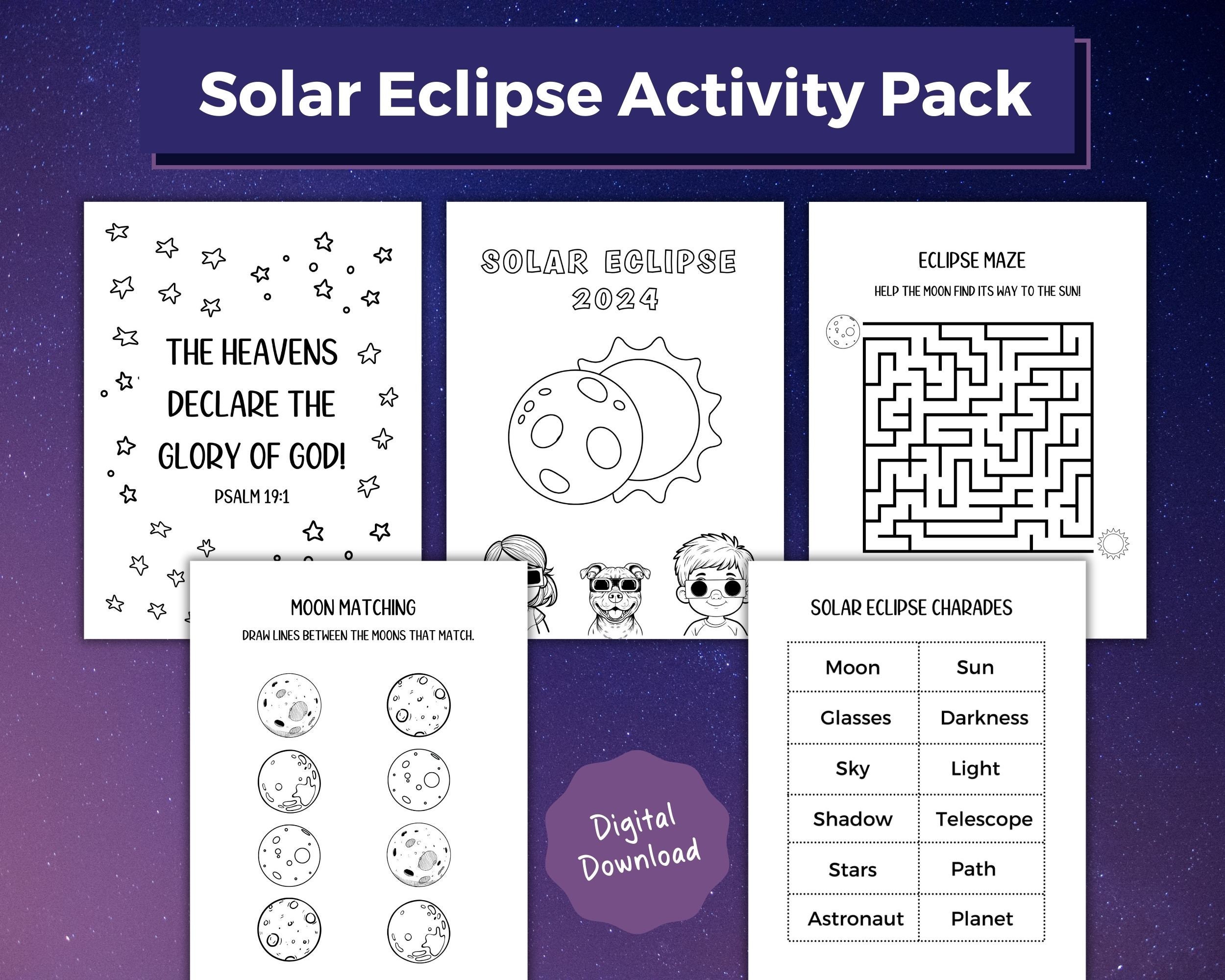 Printable Eclipse 2024 Activity Pages for Kids Eclipse Party Christian ...