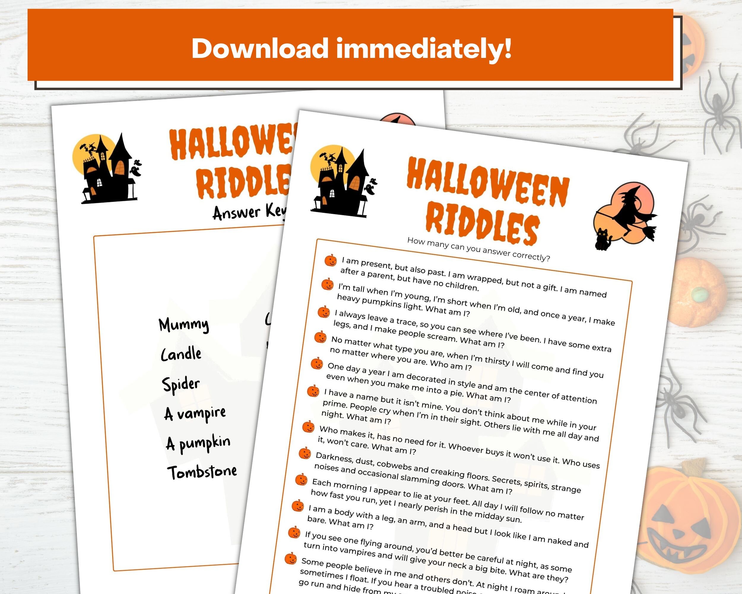 Halloween Game Printable | Riddles Game | Halloween Brain Teasers ...
