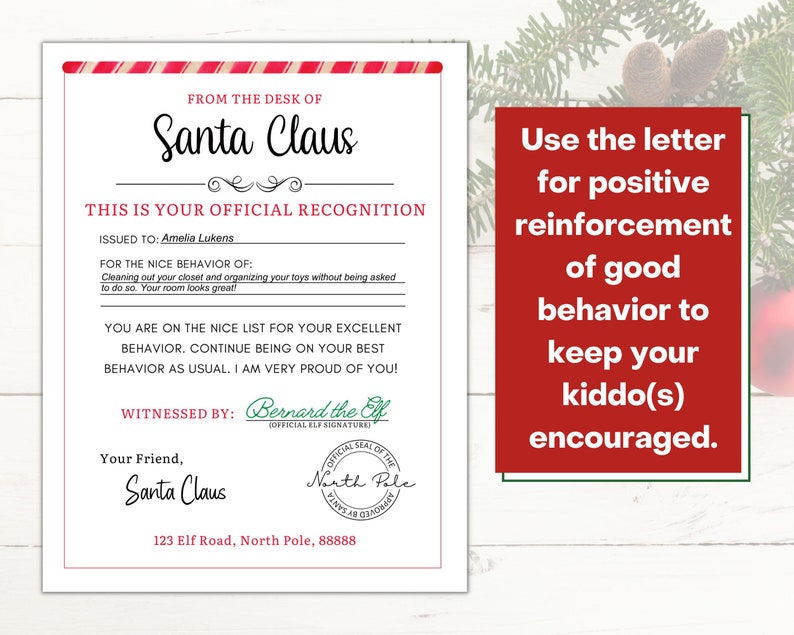 Letter From Santa for Nice List and Good Behavior Printable | Nice List ...