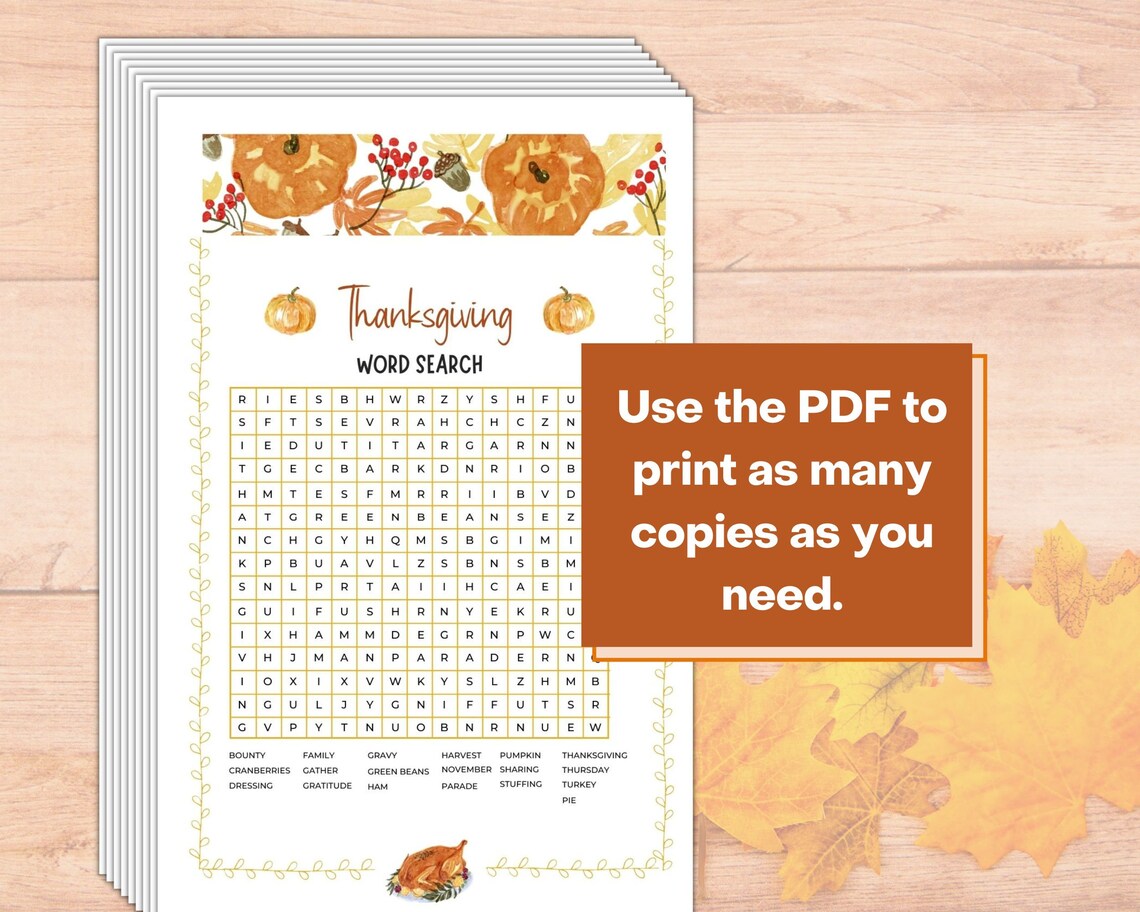 Thanksgiving Word Search Printable Thanksgiving Games - Etsy