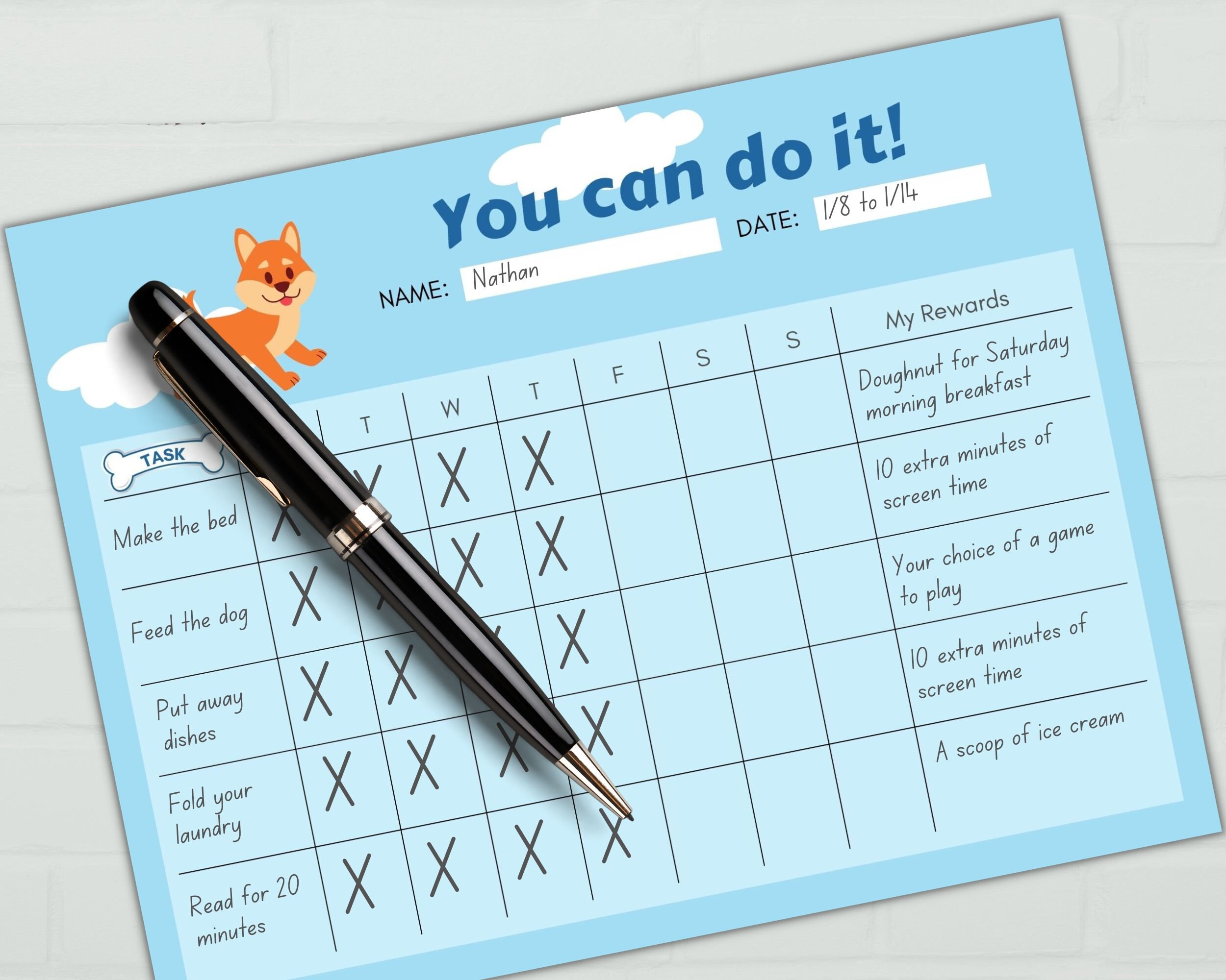 Dog Reward Chart for Children Printable, Behavior Chart, Daily Chore ...