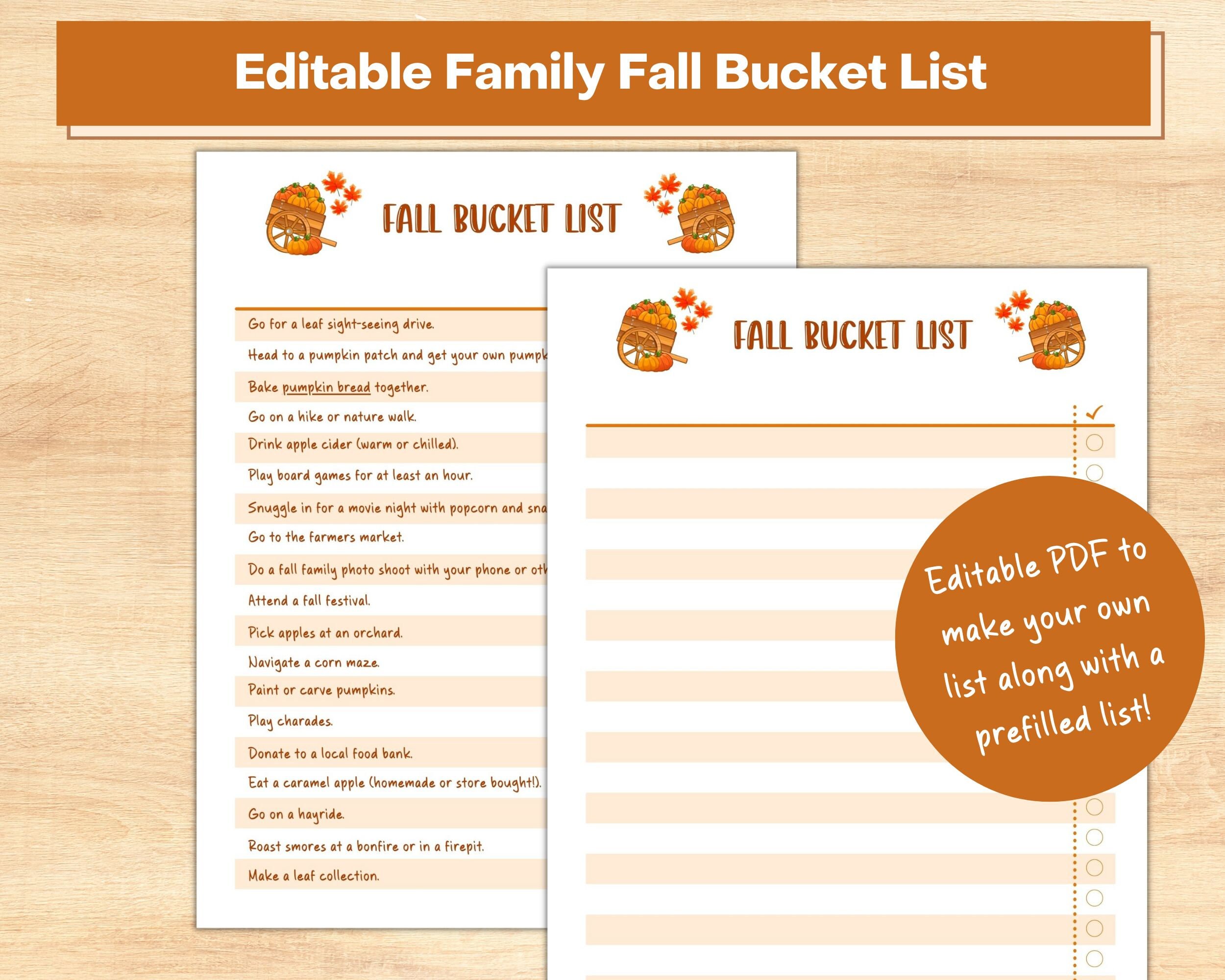 Fall Bucket List Printable Autumn Bucket List Template Editable Fall ...