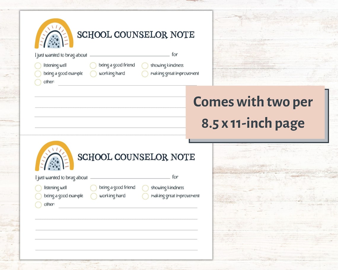 Boho Rainbow School Counselor Note Printable (digital Download) - Etsy