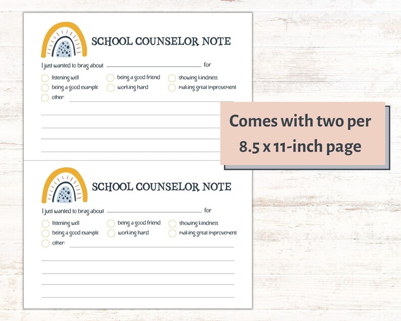 Boho Rainbow School Counselor Note Printable (digital Download) - Etsy