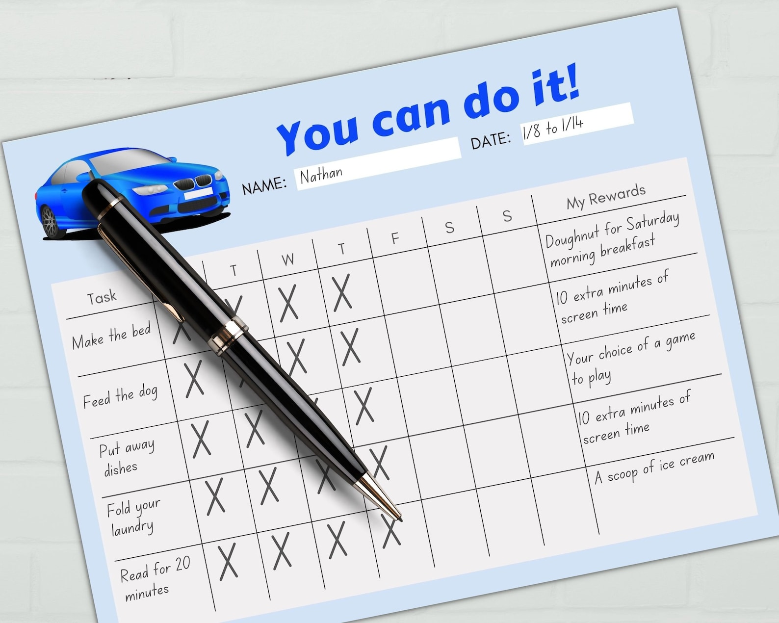 Reward Chart for Children Printable, Racing Behavior Chart, Daily Chore ...