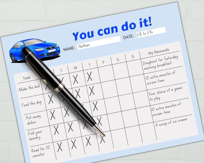 Reward Chart for Children Printable, Racing Behavior Chart, Daily Chore ...