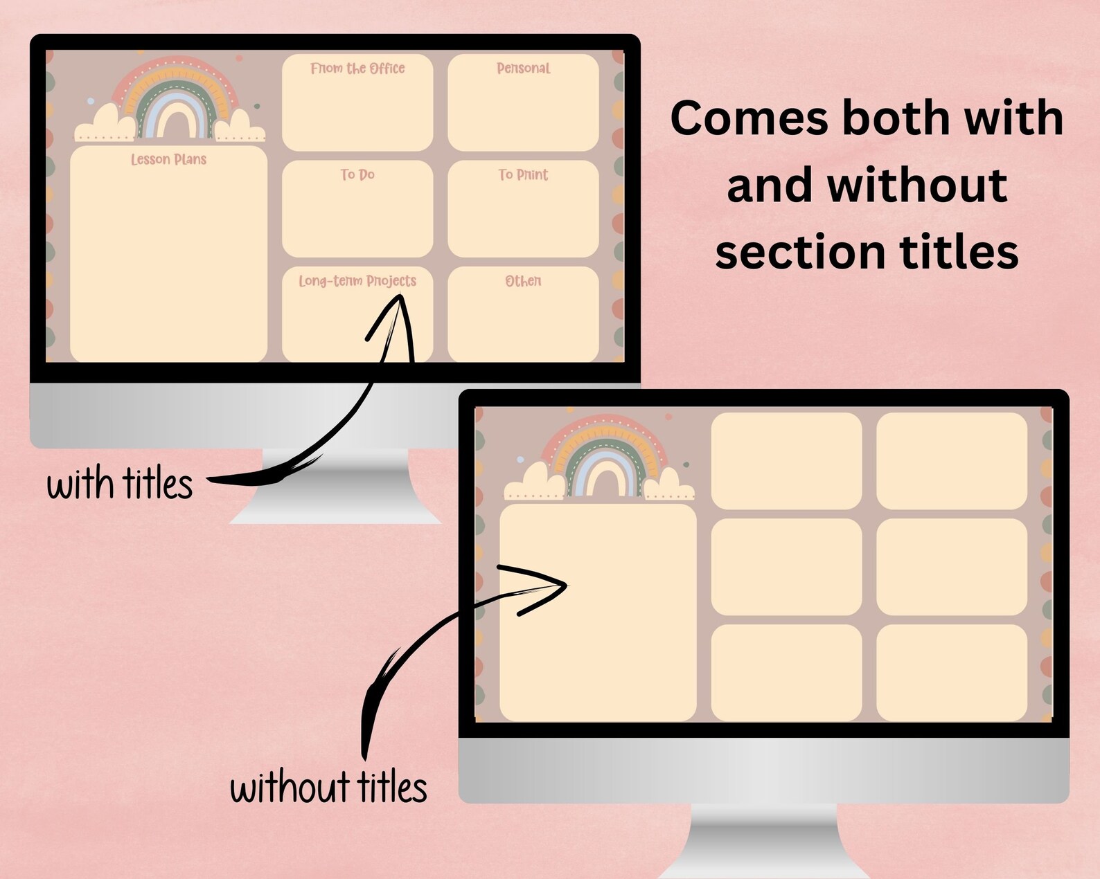 Boho Rainbow Teacher Desktop Wallpaper Organizer (digital Download) - Etsy