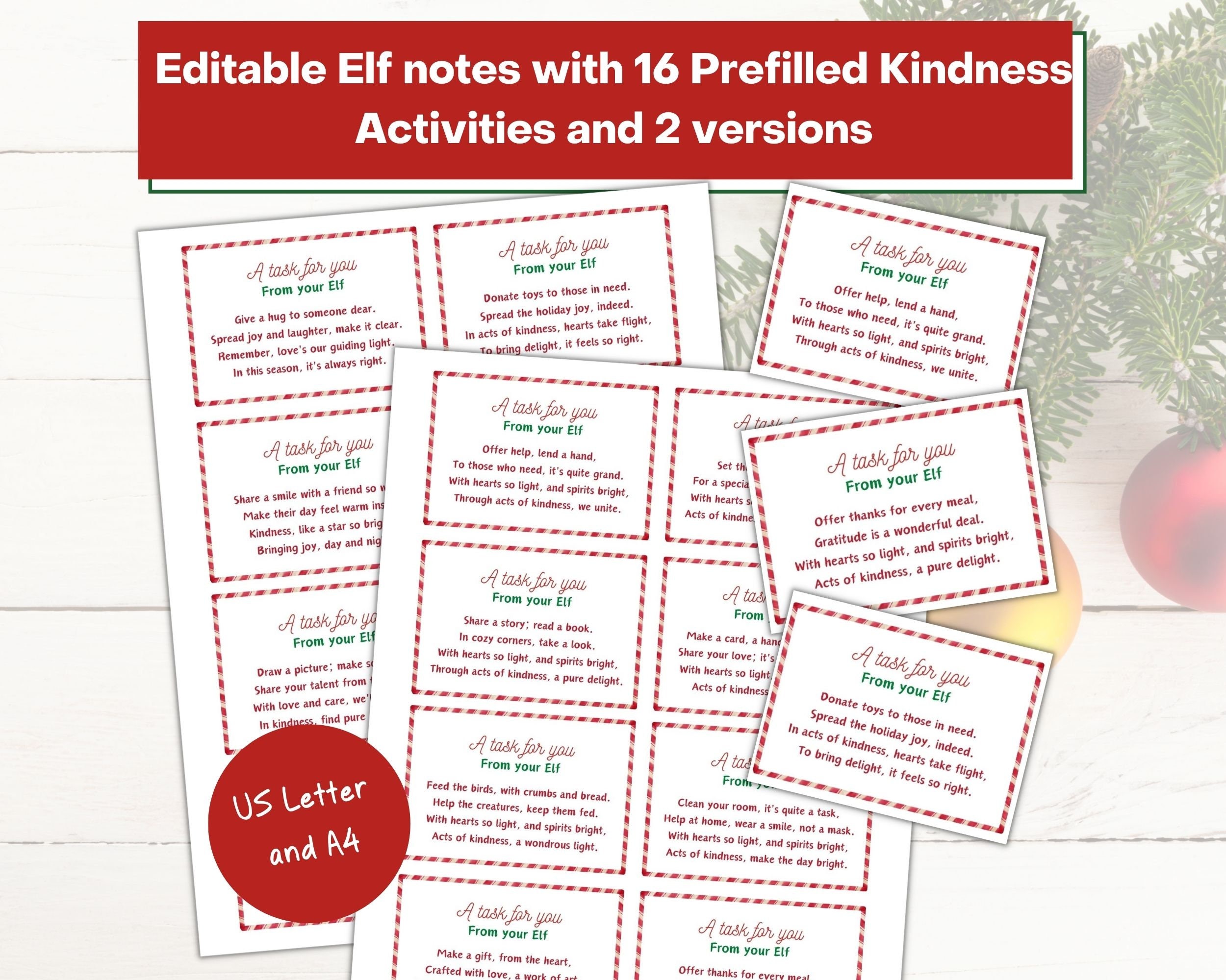 Editable Elf Kindness Notes: Christmas Advent Activities (digital ...