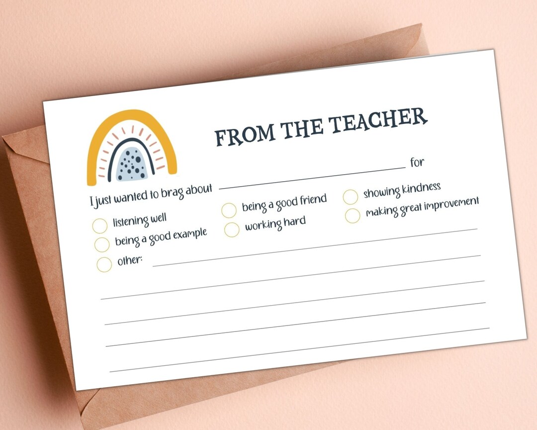 Teacher Brag Note Printable: Student Reward Report (digital Download ...