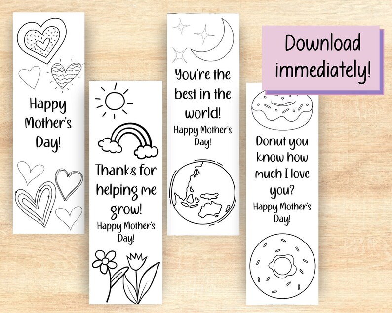 Printable Mother's Day Coloring Bookmarks: DIY Gift From Kids (digital ...