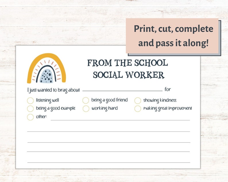 School Social Worker Note Printable Boho School Counselor - Etsy