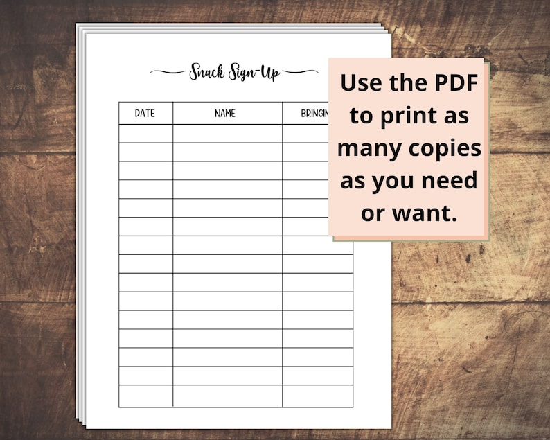 Snack Sign-up Sheet: Small Group & Sunday School (digital Download) - Etsy