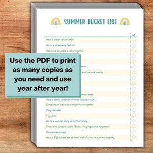 Printable Summer Bucket List Printable, Summer to Do List, Fun Summer ...