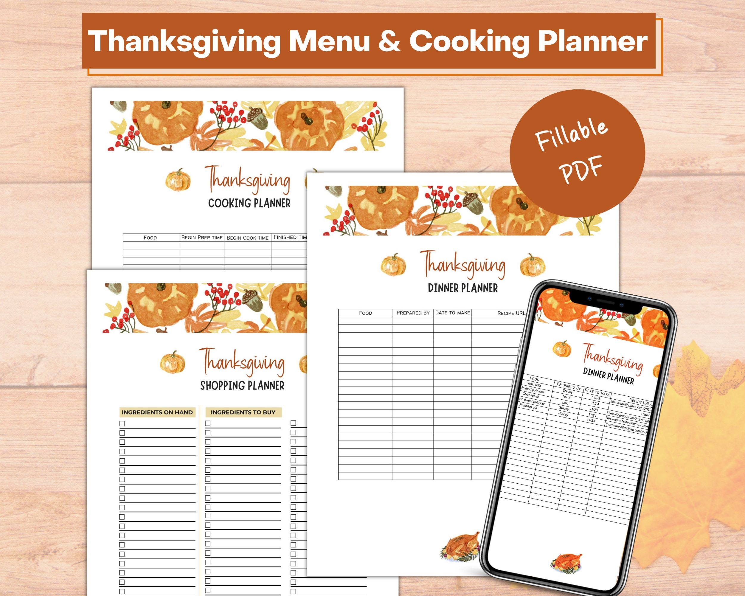 Thanksgiving Menu Planner Printable Kit Holiday Meal - Etsy