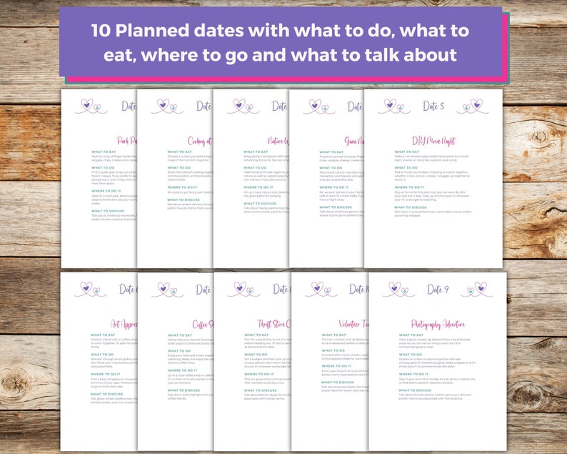 Printable Couples Games and Activities With 10 Planned Date Night Ideas, Marriage Anniversary ...