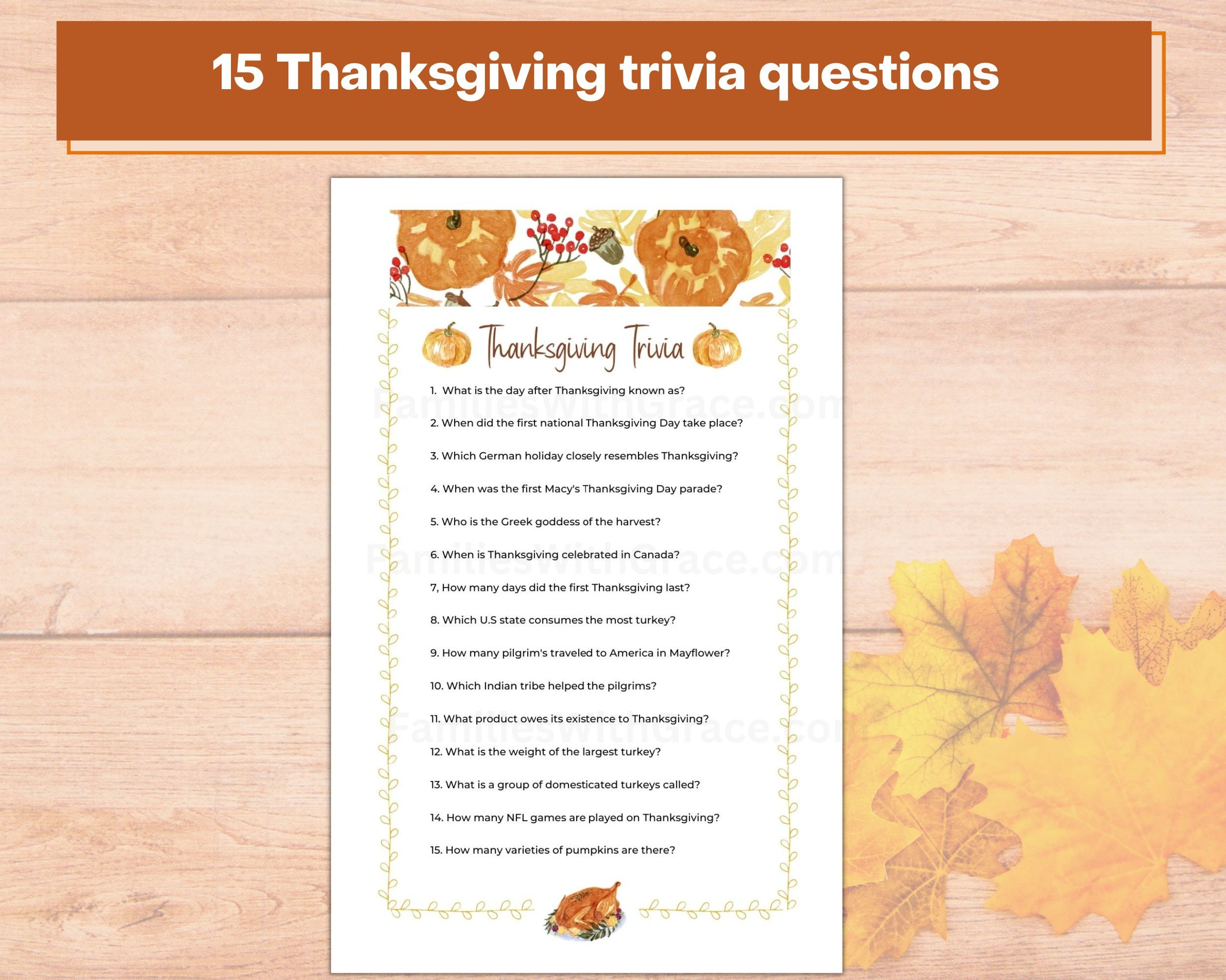 Thanksgiving Games Printable | Thanksgiving Trivia | Thanksgiving Class ...