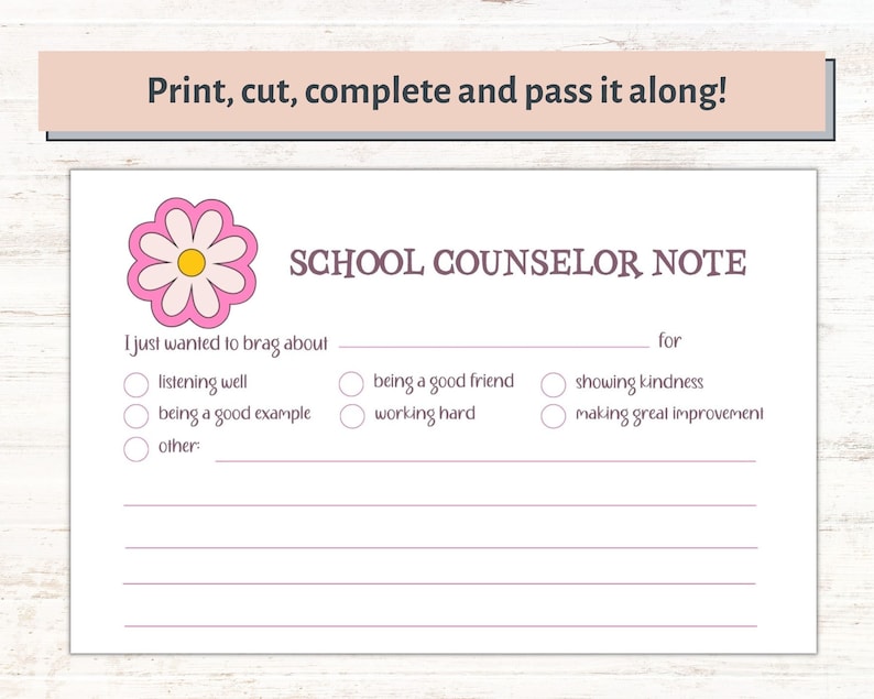 School Counselor Office Note Printable Bright Pink Daisy - Etsy