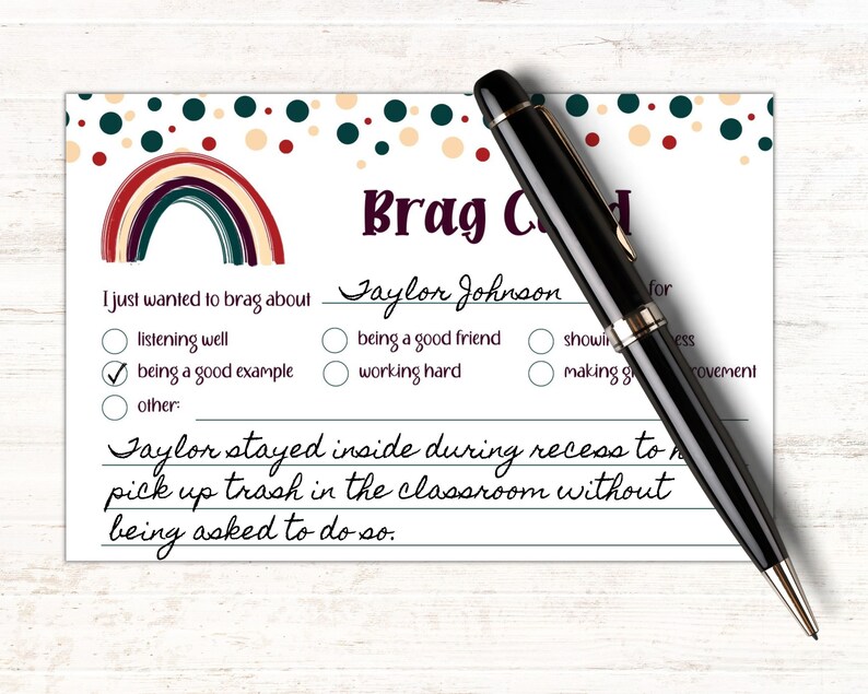 Brag Card Printable, School Counselor Office Note, Teacher Note ...