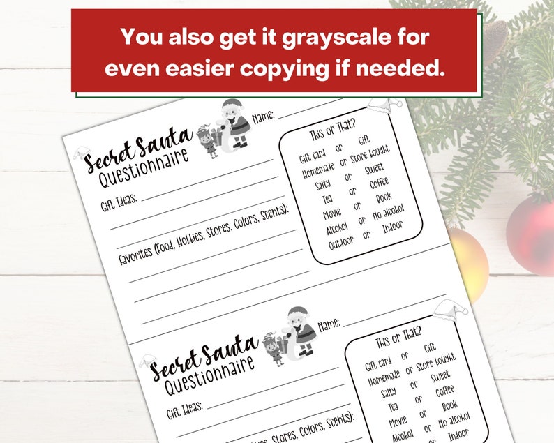Secret Santa Questionnaire Printable: Gift Wishlist Form (digital ...
