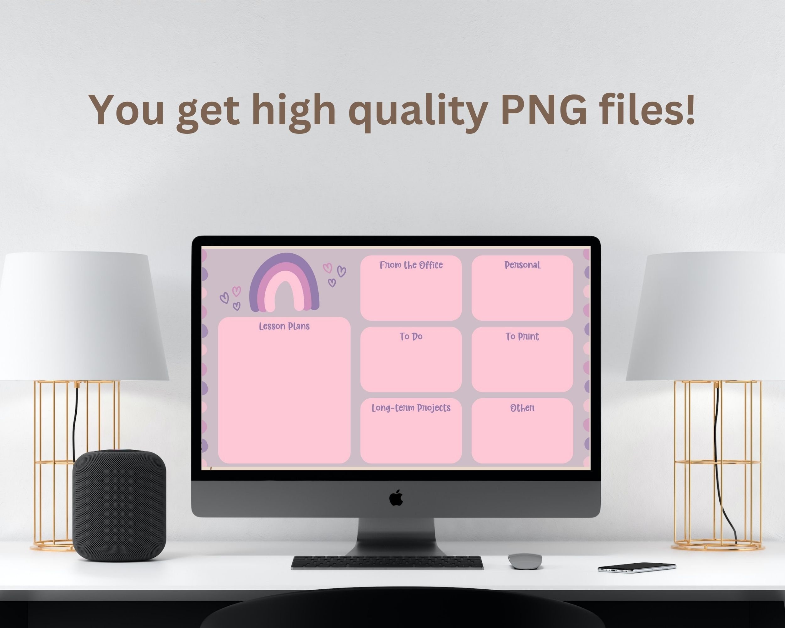 Boho Rainbow Teacher Desktop Wallpaper Organizer (digital Download) - Etsy