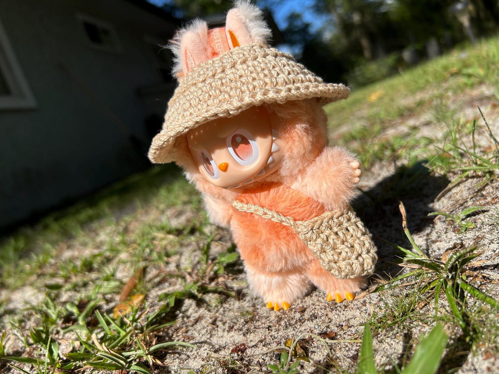 Labubu Crochet Hat and Purse Set, Labubu Farmer, Labubu Bag 15 Cm Doll ...