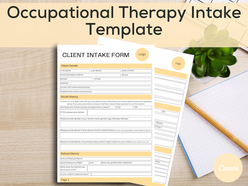 Occupational Therapy Intake Form (editable) - Etsy