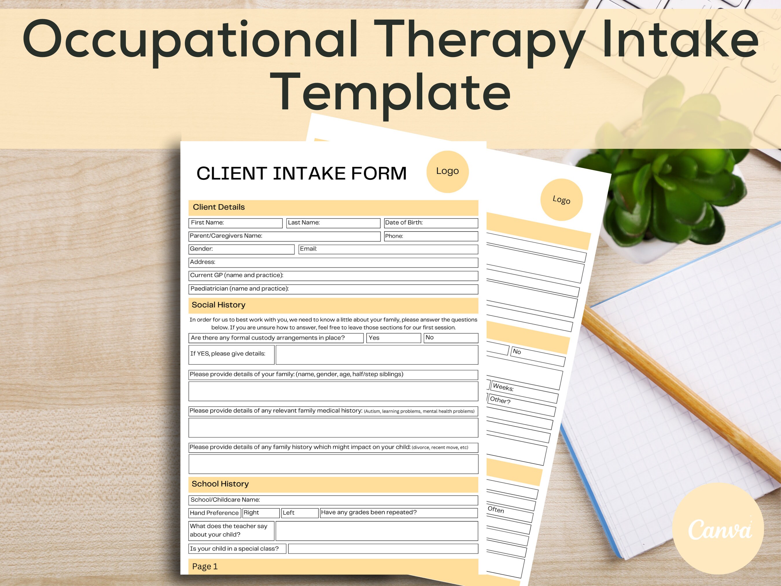 Occupational Therapy Intake Form (editable) - Etsy Occupational Therapy Intake Form (editable) - Etsy