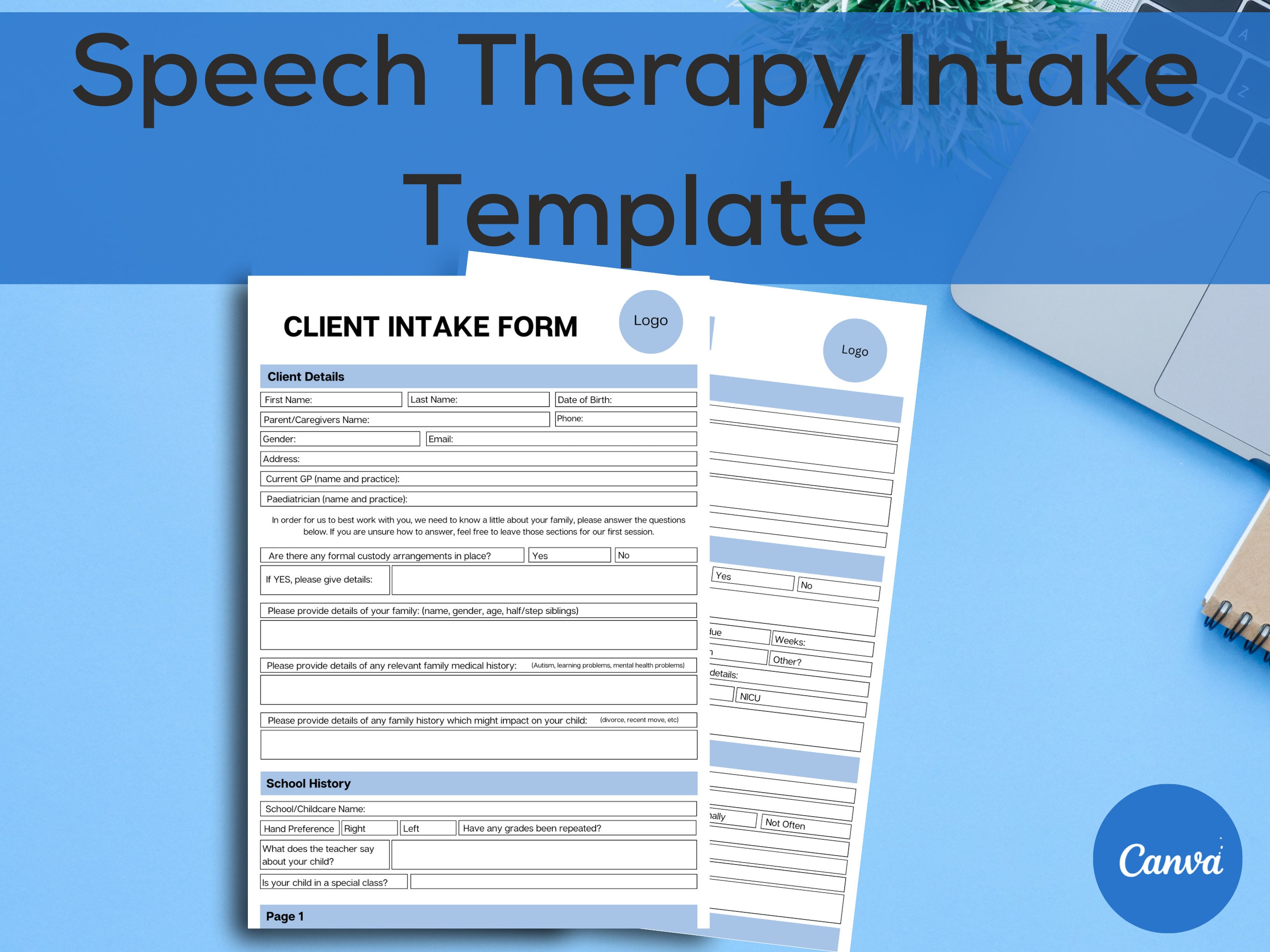 Speech Therapy Intake Form (editable) - Etsy
