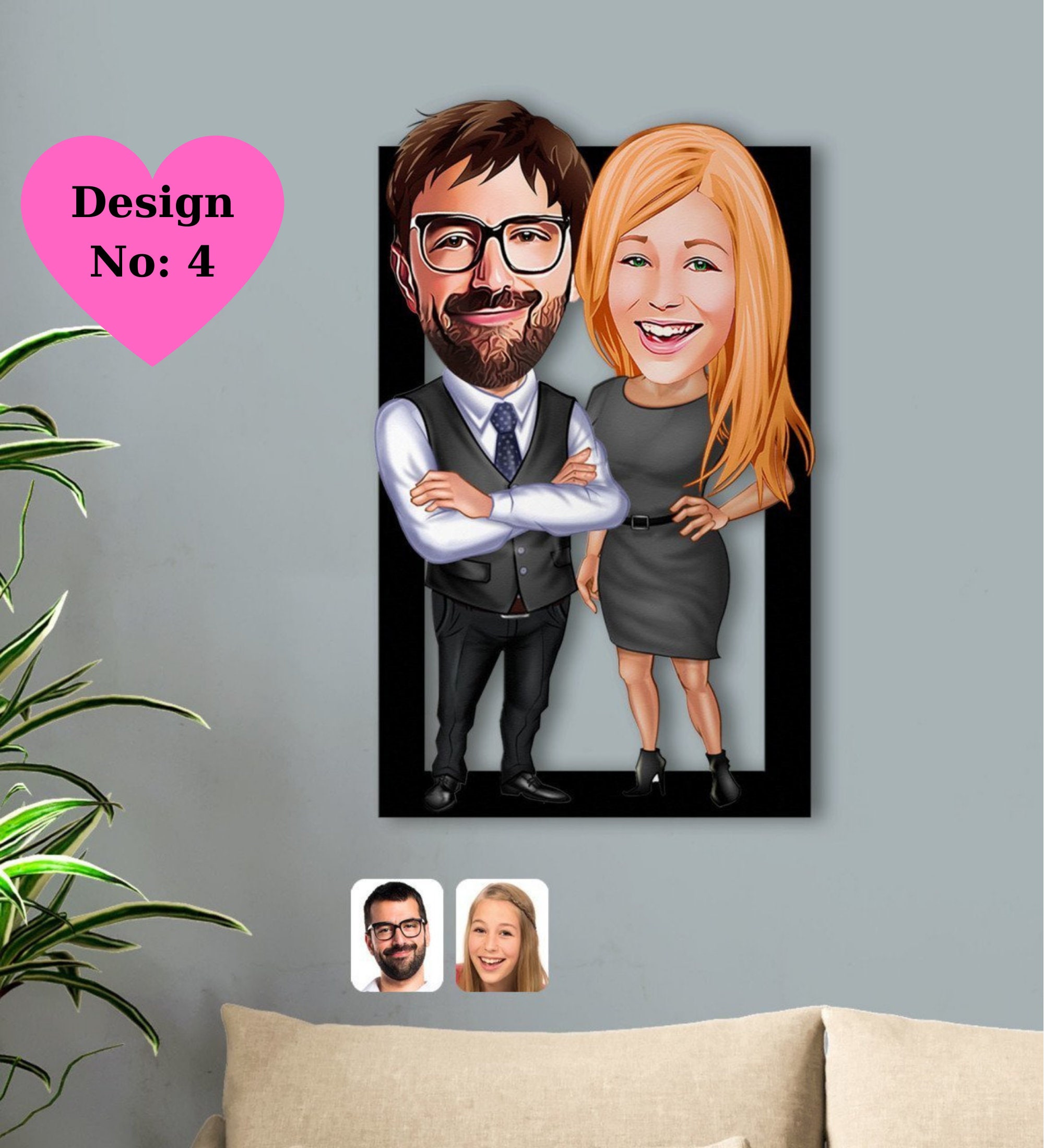 Custom Cartoon Portrait From Photo Funny Trendy Wall Art - Etsy