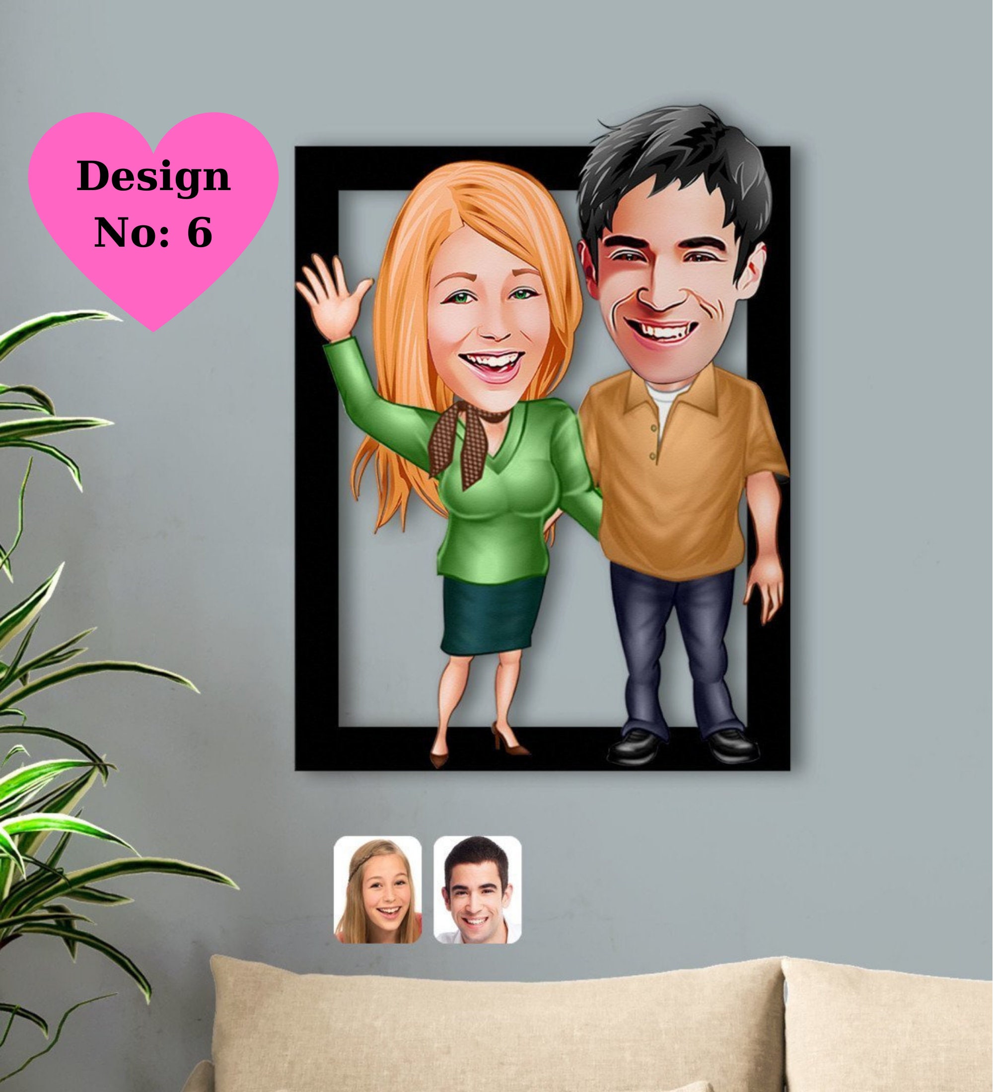 Custom Cartoon Portrait From Photo Funny Trendy Wall Art - Etsy
