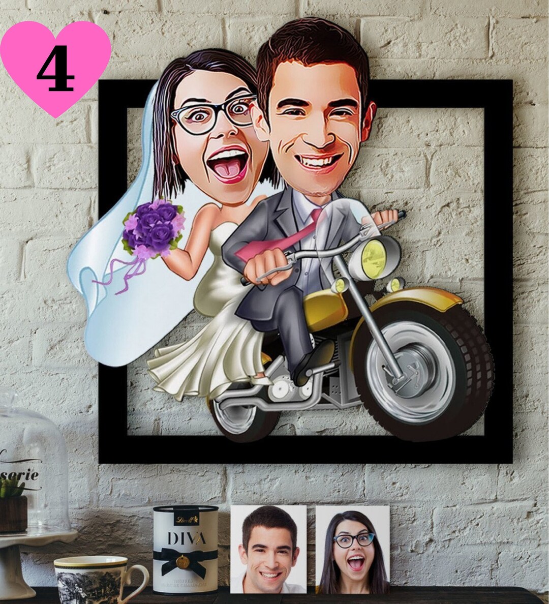 Personalized Wedding Cartoon Portrait: Custom Wooden Frame Gift - Etsy