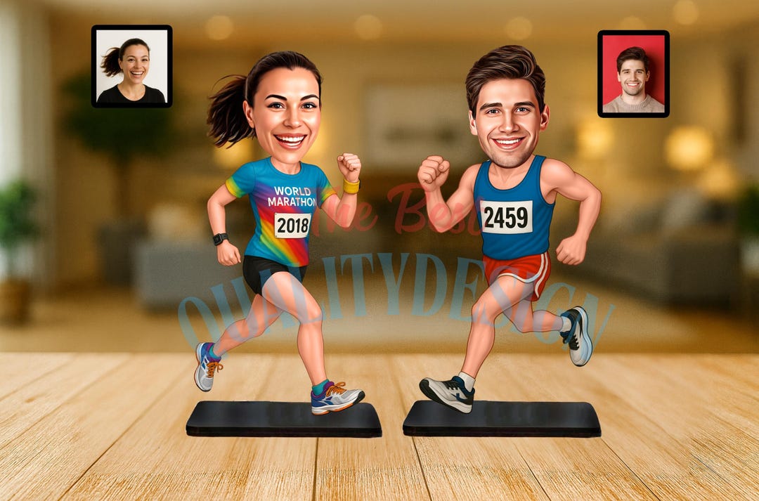 Personalized Marathon Runner Caricature From Photo – Custom Wooden ...
