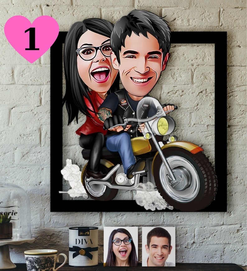 Motorcycle Custom Cartoon Gifts for Him Couple Caricature | Etsy